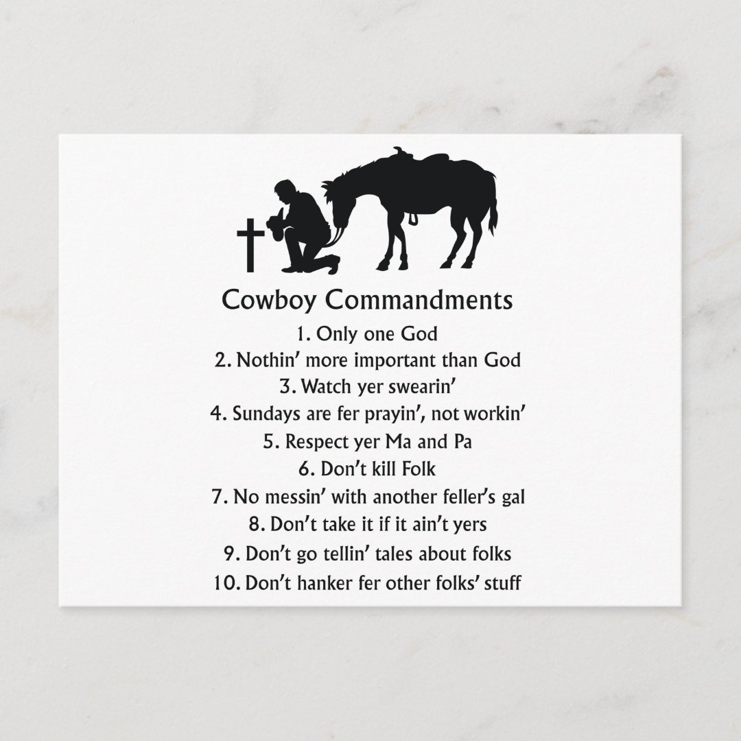 Cowboy Commandments Postcard | Zazzle