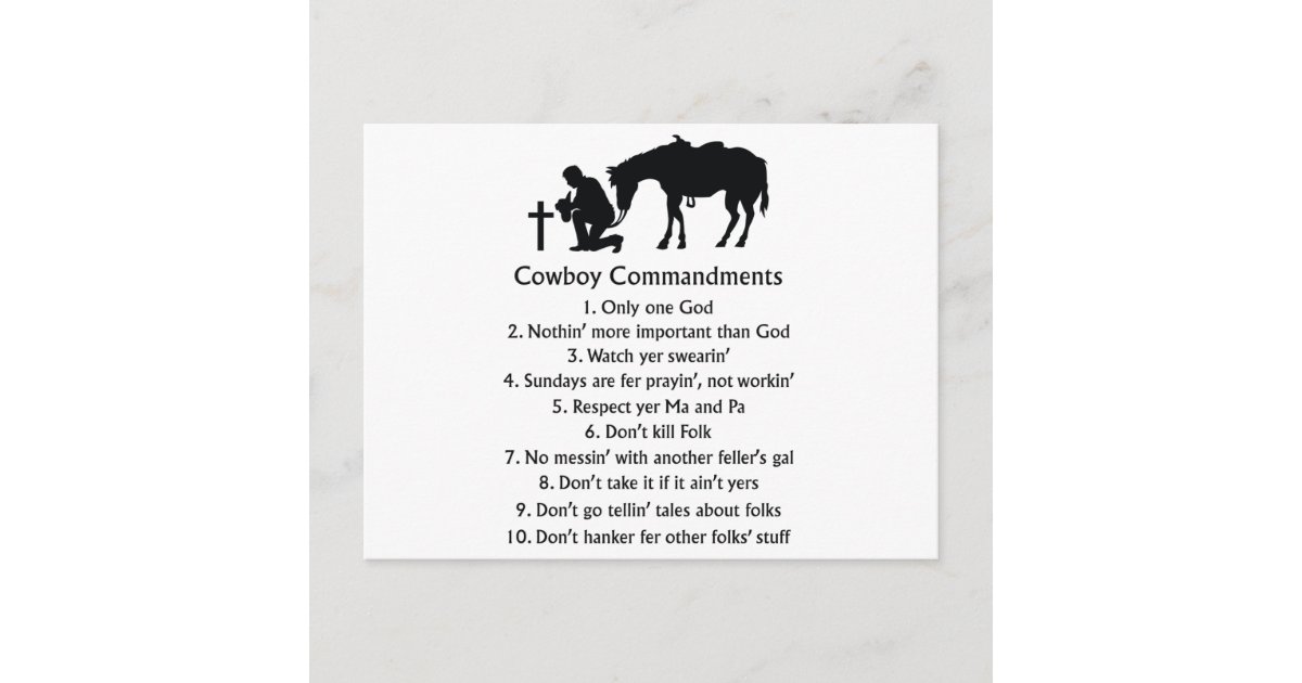 Cowboy Commandments Postcard | Zazzle