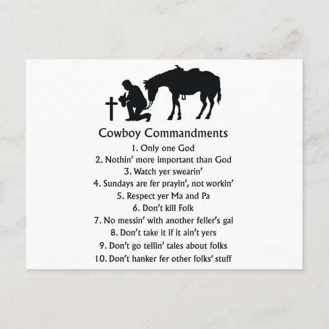 Cowboy Commandments Postcard | Zazzle