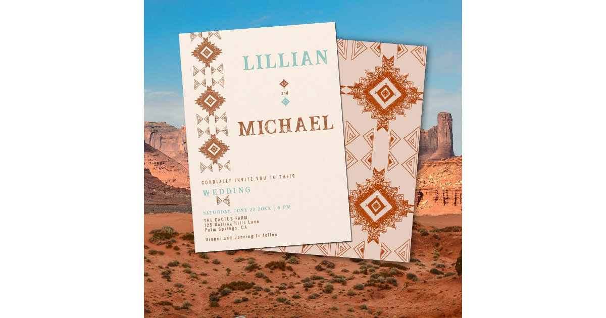 Cowboy Country Western Aztec Desert Wedding Invitation | Zazzle
