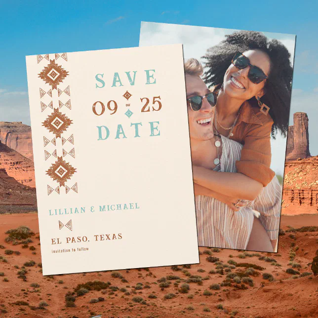 Cowboy Country Western Aztec Wedding Save the Date Invitation | Zazzle