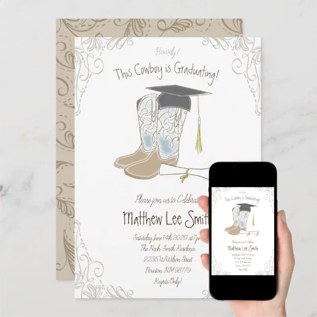 Cowboy Country Western Graduation Party Invitation | Zazzle