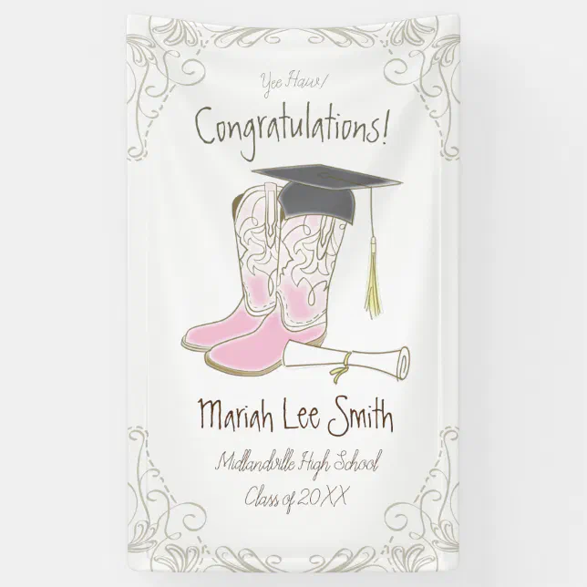 Cowboy Cowgirl Graduation Country Western Party Banner | Zazzle