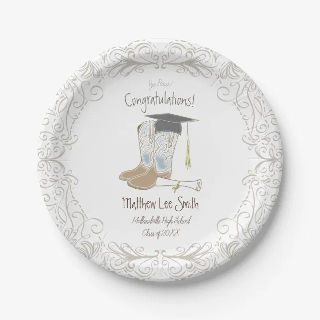 Cowboy Cowgirl Graduation Country Western Party Paper Plates | Zazzle