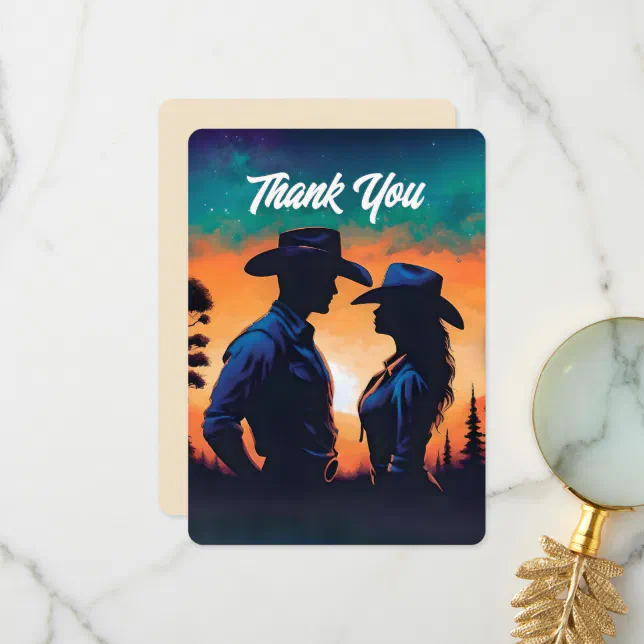 Cowboy & Cowgirl Sunset Thank You Card | Zazzle