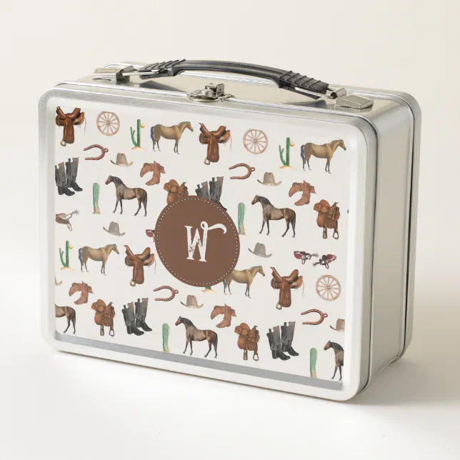 Cowboy Cowgirl Western Rodeo Country Monogram Metal Lunch Box | Zazzle