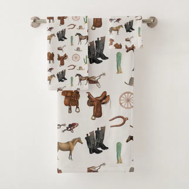Cowboy Cowgirl Western Rodeo Country Pattern Bath Towel Set | Zazzle