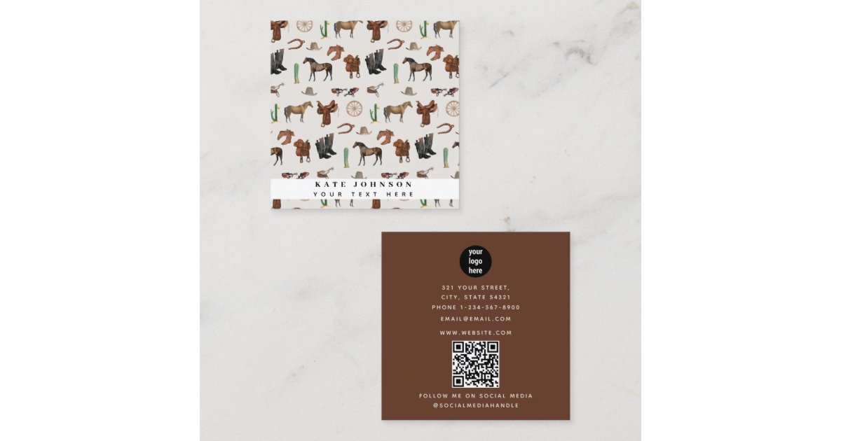 Cowboy Cowgirl Western Rodeo Country QR Code Square Business Card | Zazzle
