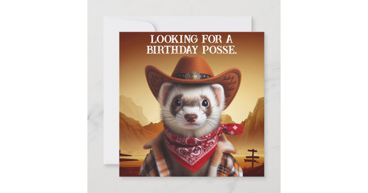 Cowboy Ferret Western Style Birthday Posse Invitation | Zazzle
