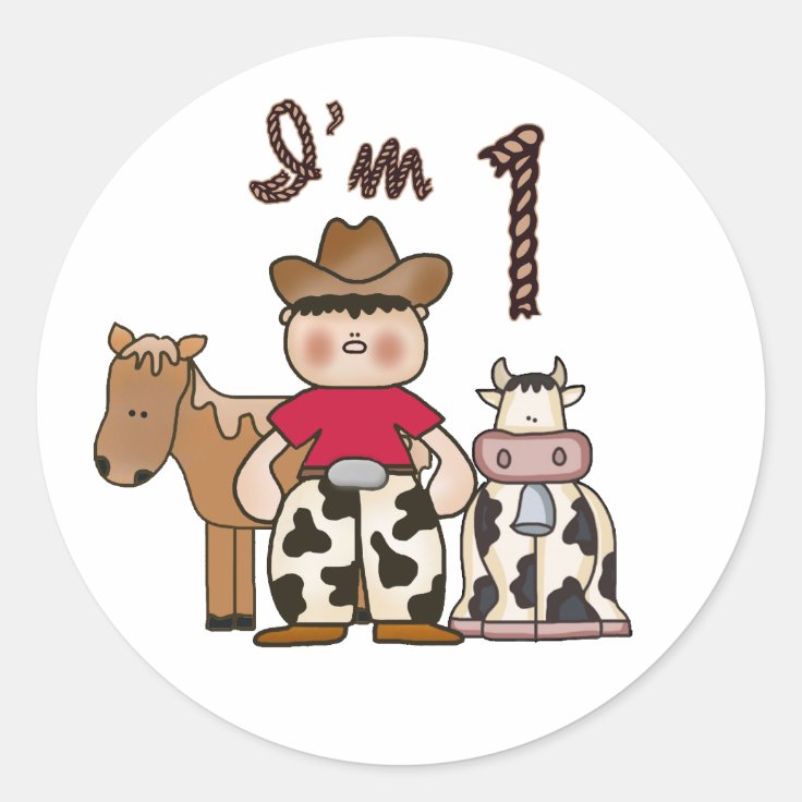 Cowboy First Birthday Classic Round Sticker | Zazzle