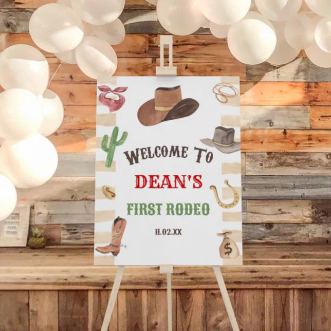Cowboy First Rodeo Birthday Party Welcome Sign | Zazzle