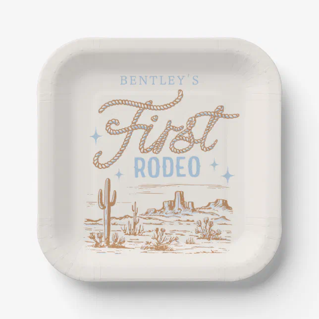 Cowboy First Rodeo Birthday Plates | Zazzle