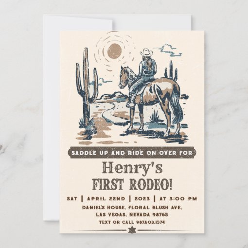 Cowboy First Rodeo Western Birthday Invitation | Zazzle