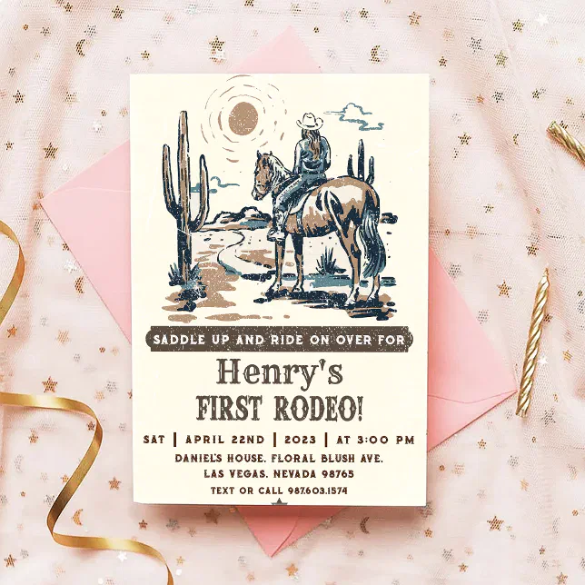 Cowboy First Rodeo Western Birthday Invitation | Zazzle