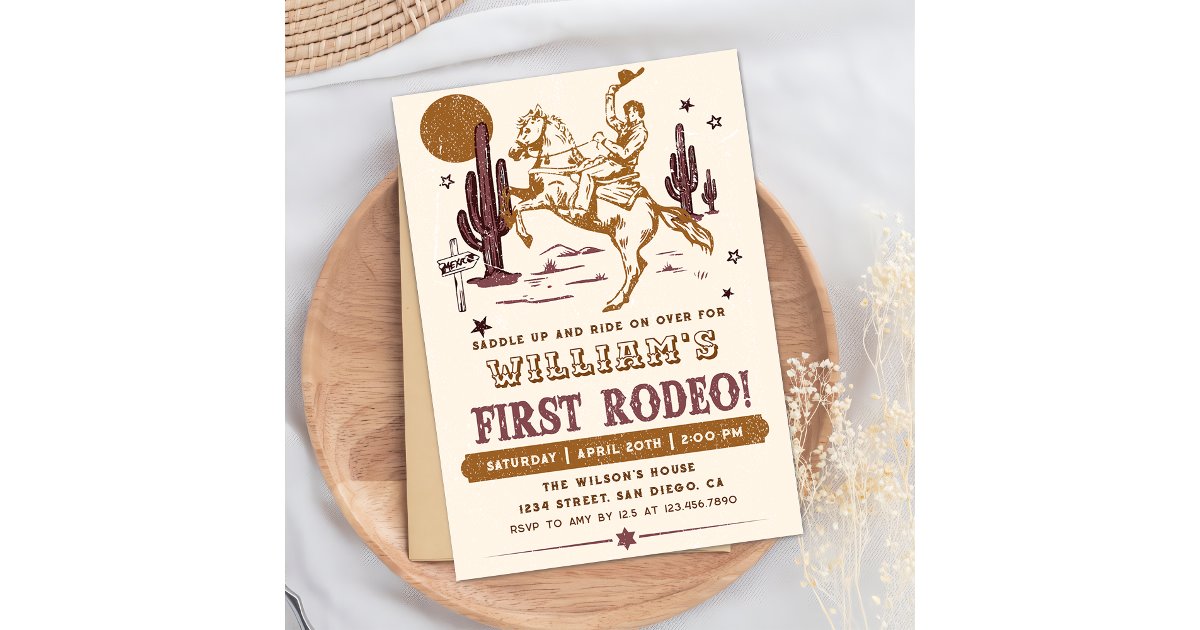 Cowboy First Rodeo Western Birthday Invitation | Zazzle
