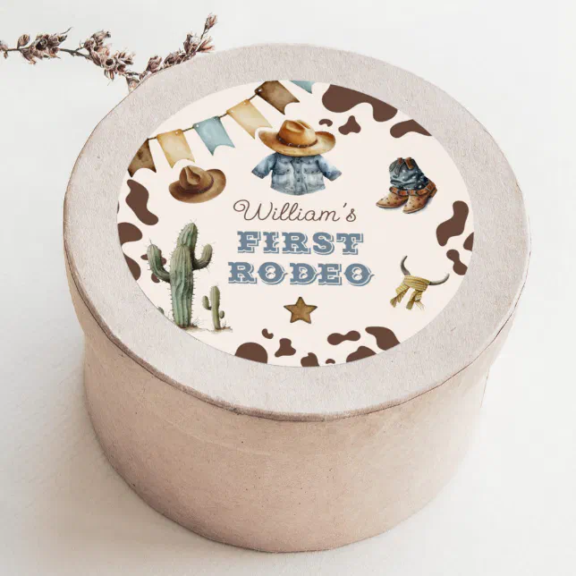 Cowboy First Rodeo Wild west Birthday party Classic Round Sticker | Zazzle