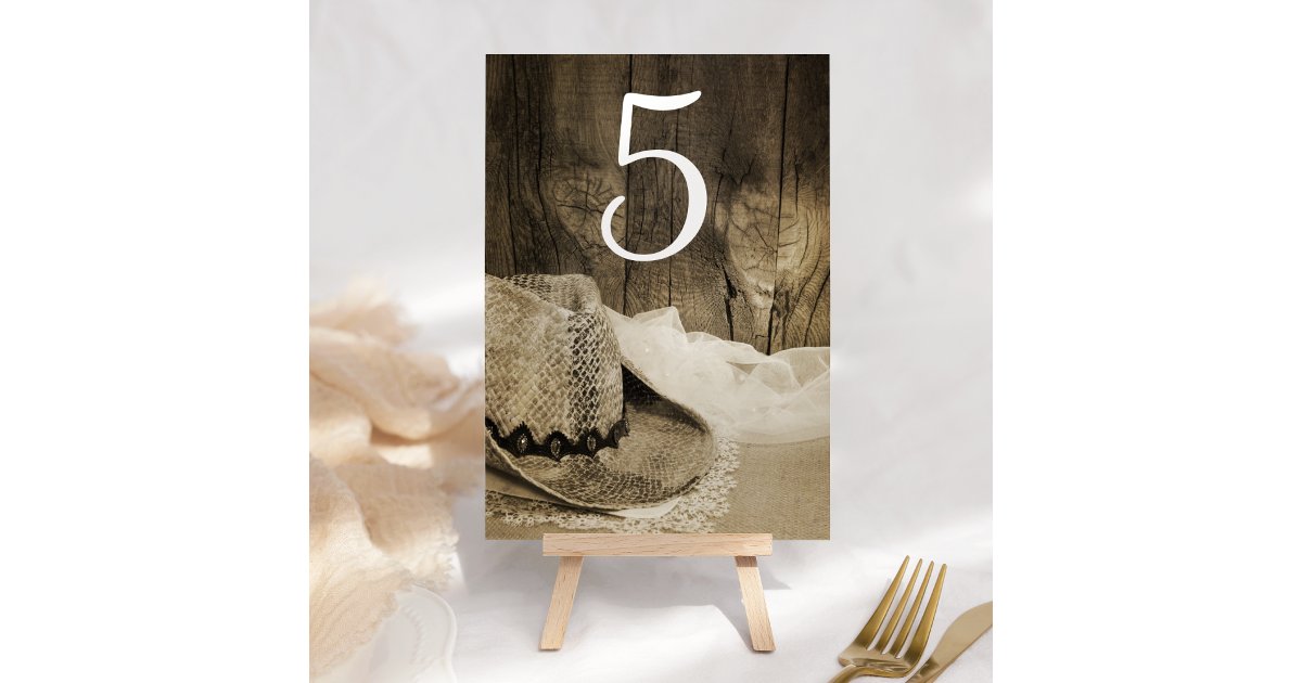 Cowboy Hat and Barn Wood Wedding Table Numbers | Zazzle