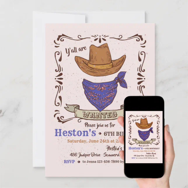 Cowboy Hat and Blue Bandana Invitation | Zazzle