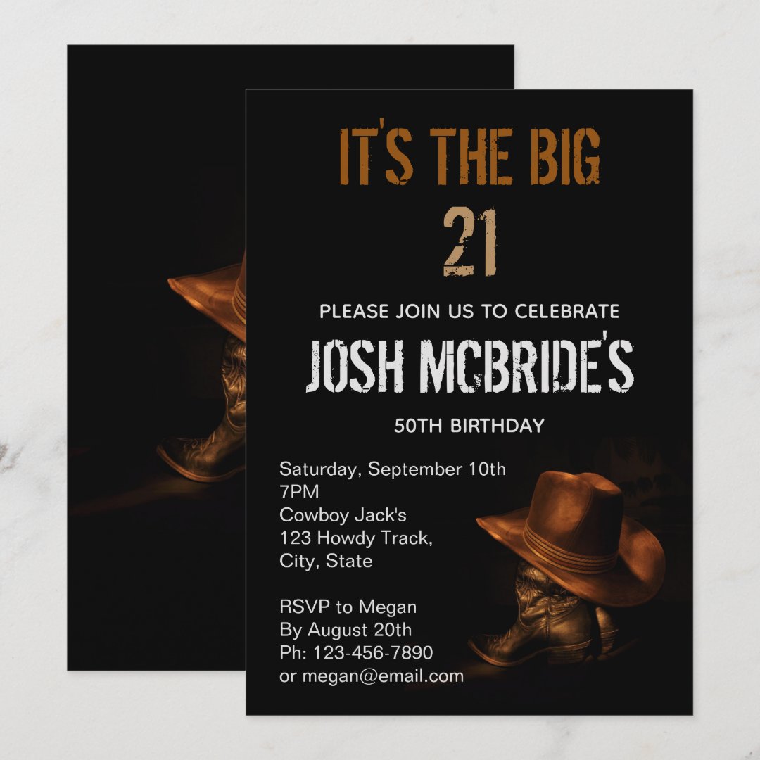Cowboy Hat and Leather Boots Masculine Personalize Invitation | Zazzle