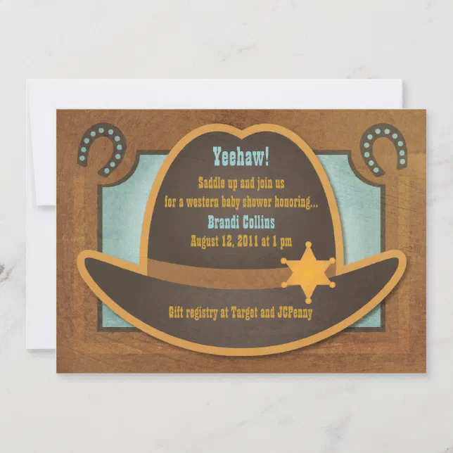 Cowboy Hat - Blue - Baby Shower Invitations | Zazzle