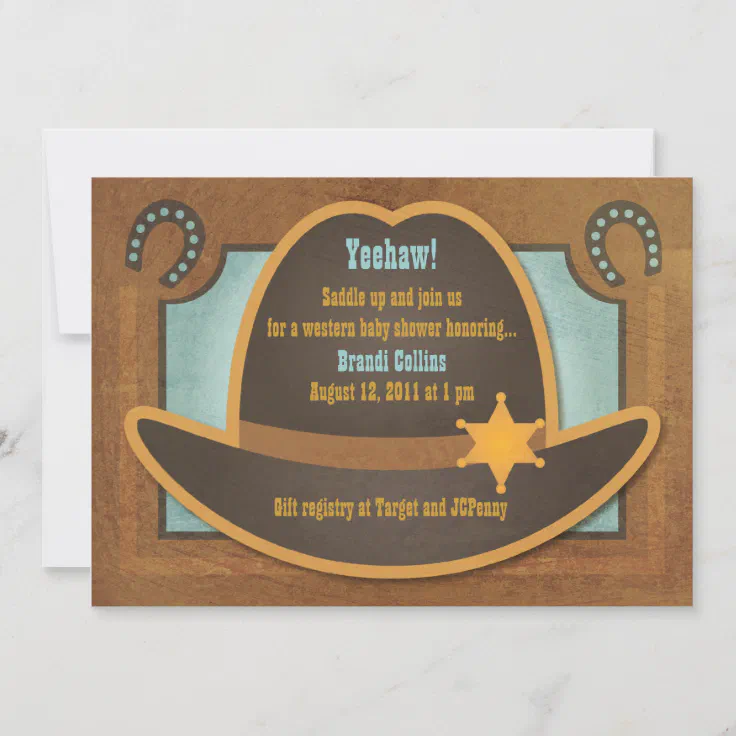 Cowboy Hat - Blue - Baby Shower Invitations | Zazzle