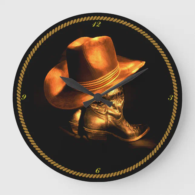COWBOY HAT & BOOTS LARGE CLOCK | Zazzle