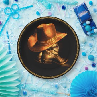 COWBOY HAT & BOOTS PAPER PLATES | Zazzle