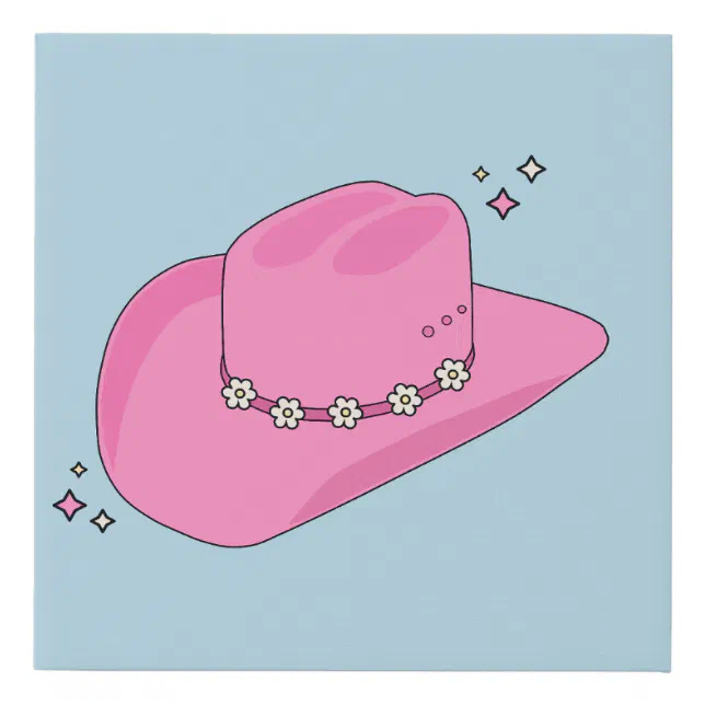 Cowboy Hat Preppy Pink And Blue Faux Canvas Print | Zazzle