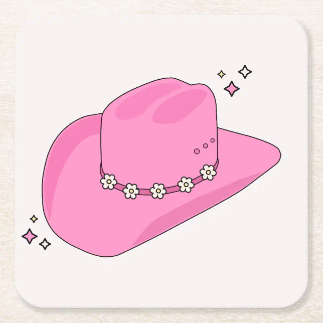 Cowboy Hat Preppy Pink Square Paper Coaster | Zazzle