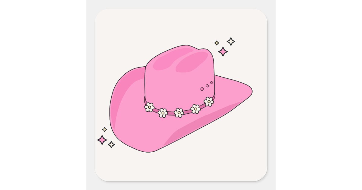 Cowboy Hat Preppy Pink Square Sticker | Zazzle