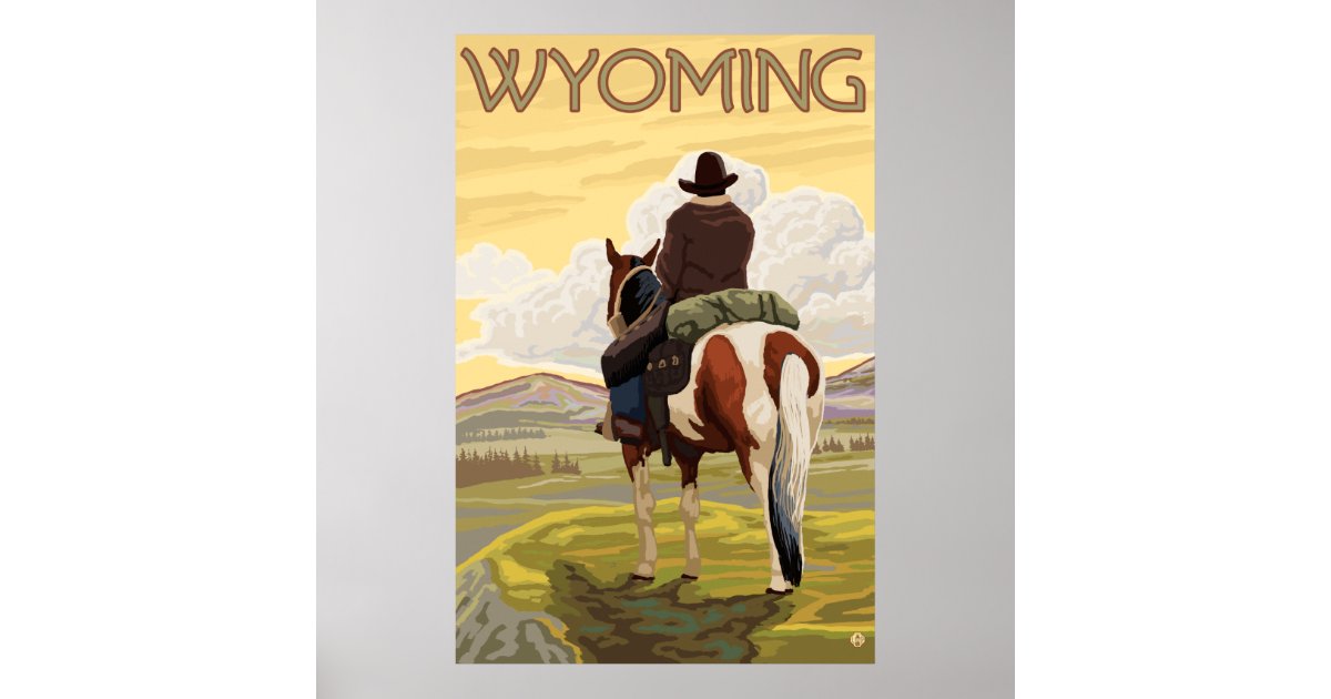 Cowboy & Horse - Wyoming Poster | Zazzle