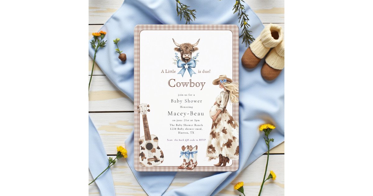 Cowboy is due Baby Shower Qr code invite | Zazzle