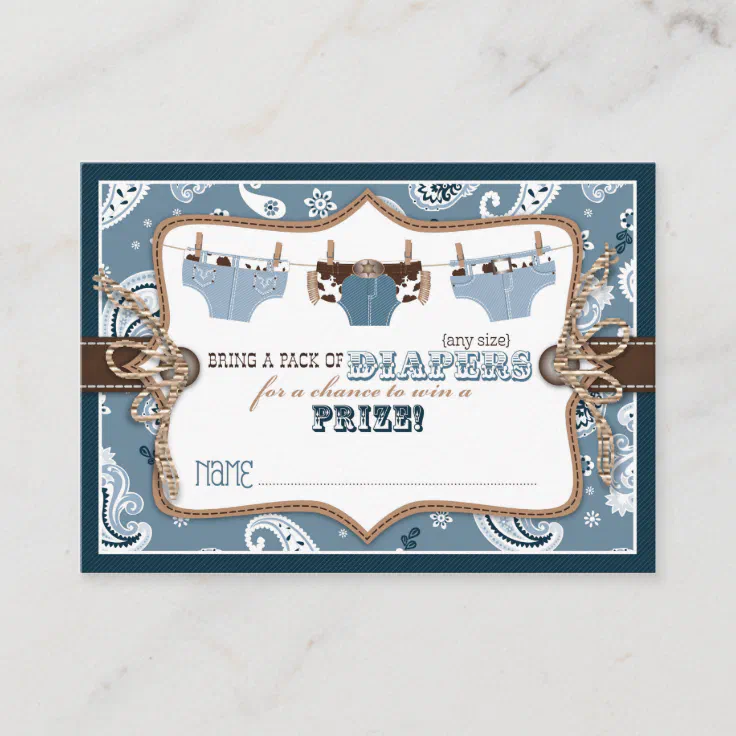 Cowboy Jeans and Chaps Diaper Raffle Ticket Enclosure Card | Zazzle