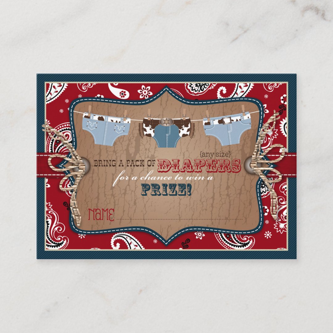 Cowboy Jeans and Chaps Diaper Raffle Ticket Enclosure Card | Zazzle