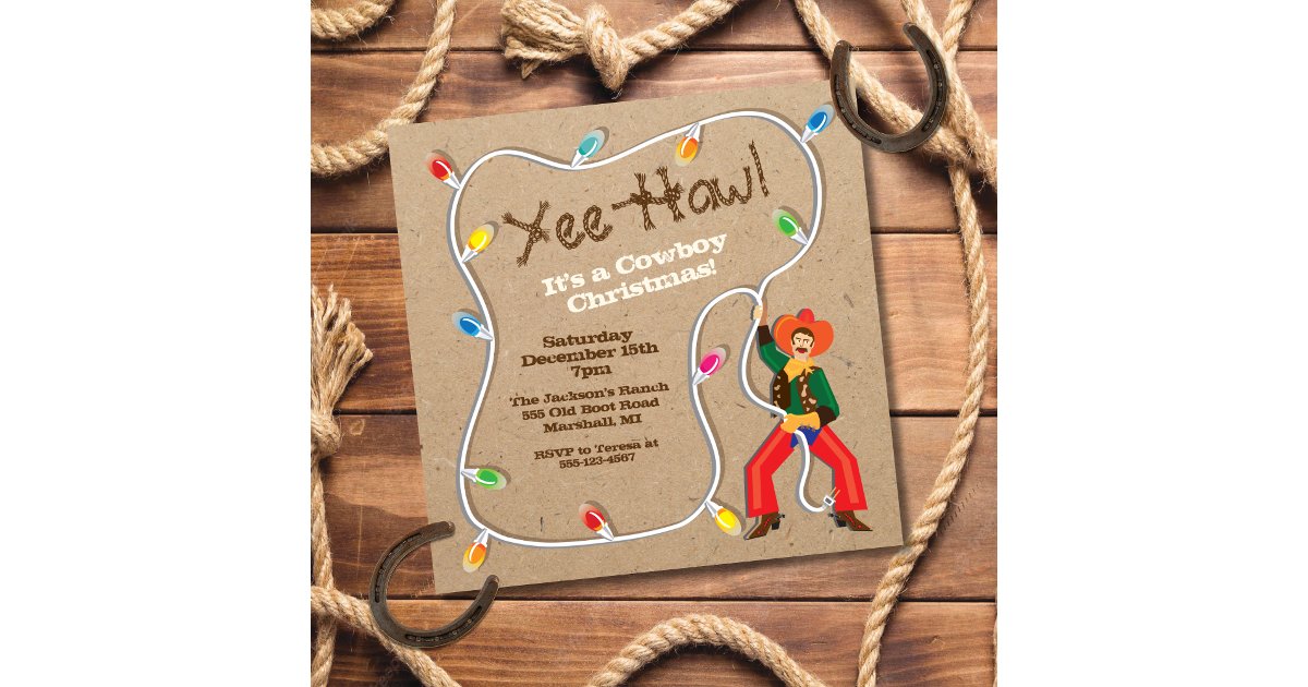 Cowboy Lasso Western Christmas Party Invitation | Zazzle