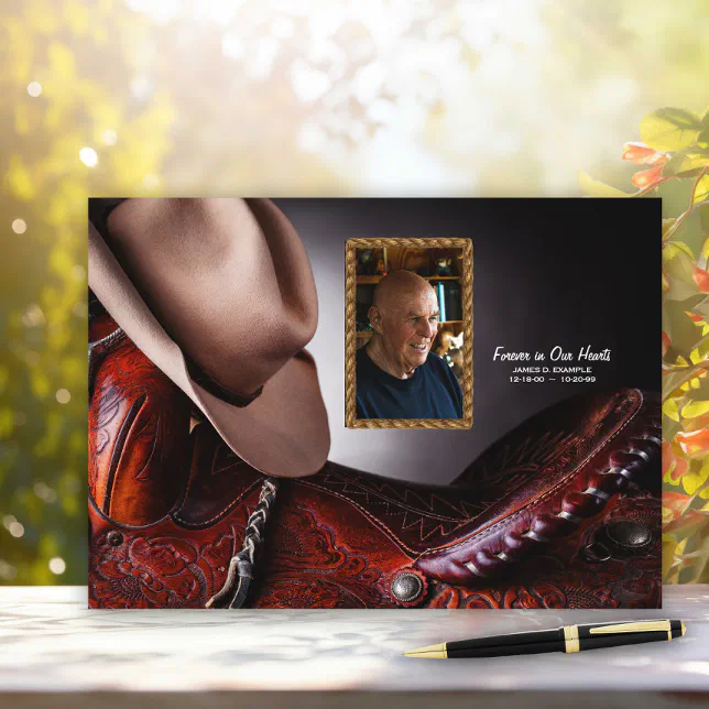 Cowboy Memorial Funeral Guest Book | Zazzle