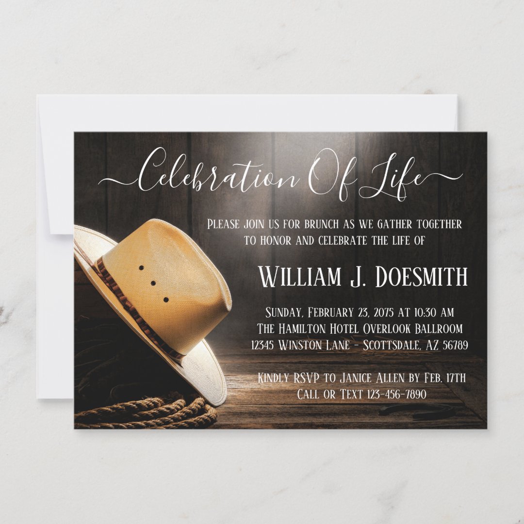 Cowboy Memorial Funeral Service Announcement | Zazzle