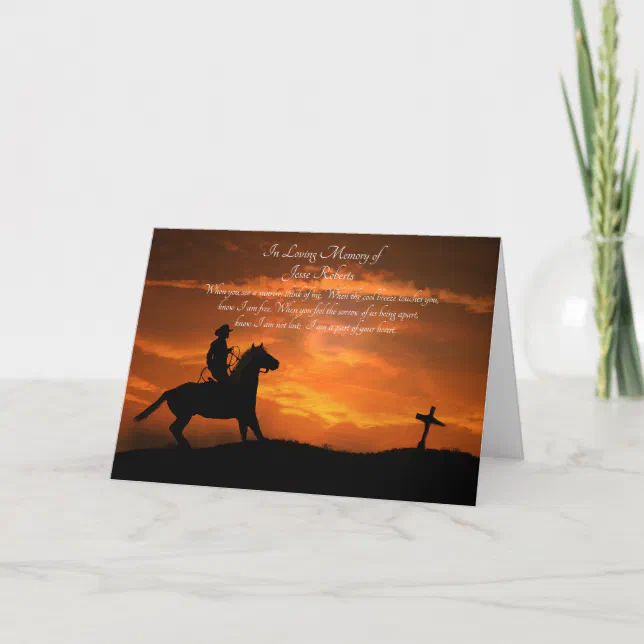 Cowboy Memorial Sympathy Custom Name Card | Zazzle