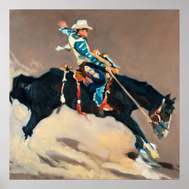 Cowboy on a Bucking Bronco at the Rodeo Poster | Zazzle