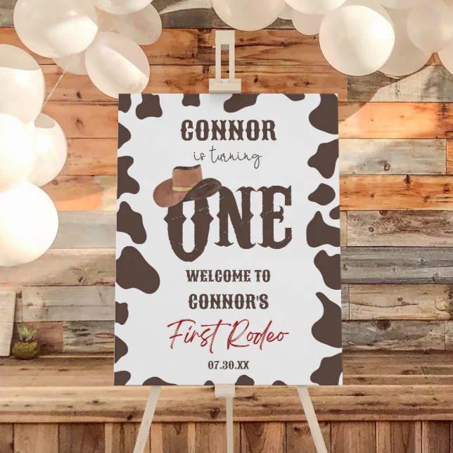 Cowboy ONE First Rodeo Birthday Party Welcome Sign | Zazzle