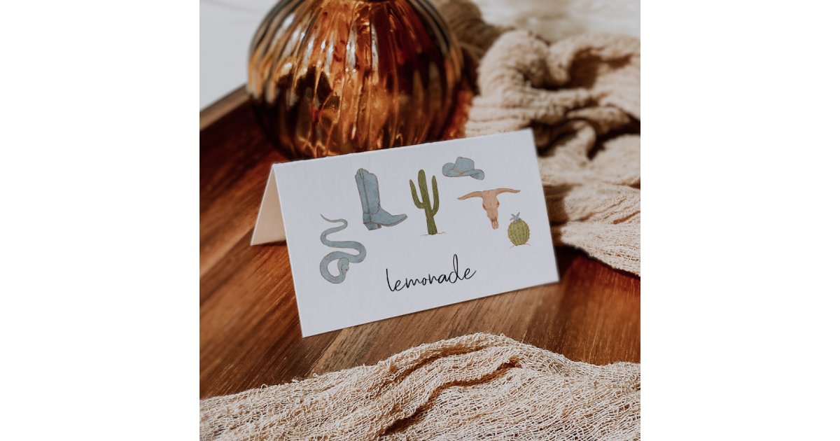 Cowboy Party Food Label Place Card | Zazzle