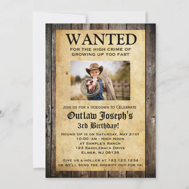Cowboy Party Invitation | WANTED INVITATION | Zazzle