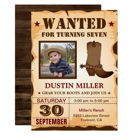 Cowboy Photo Wanted Poster Birthday Party Invitation | Zazzle.com