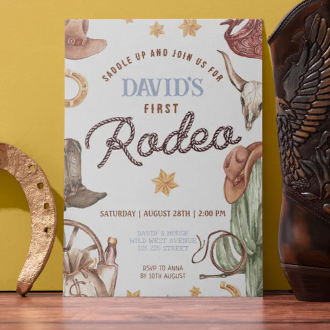 Cowboy Ranch Wild West 1st Rodeo Birthday Party Invitation | Zazzle