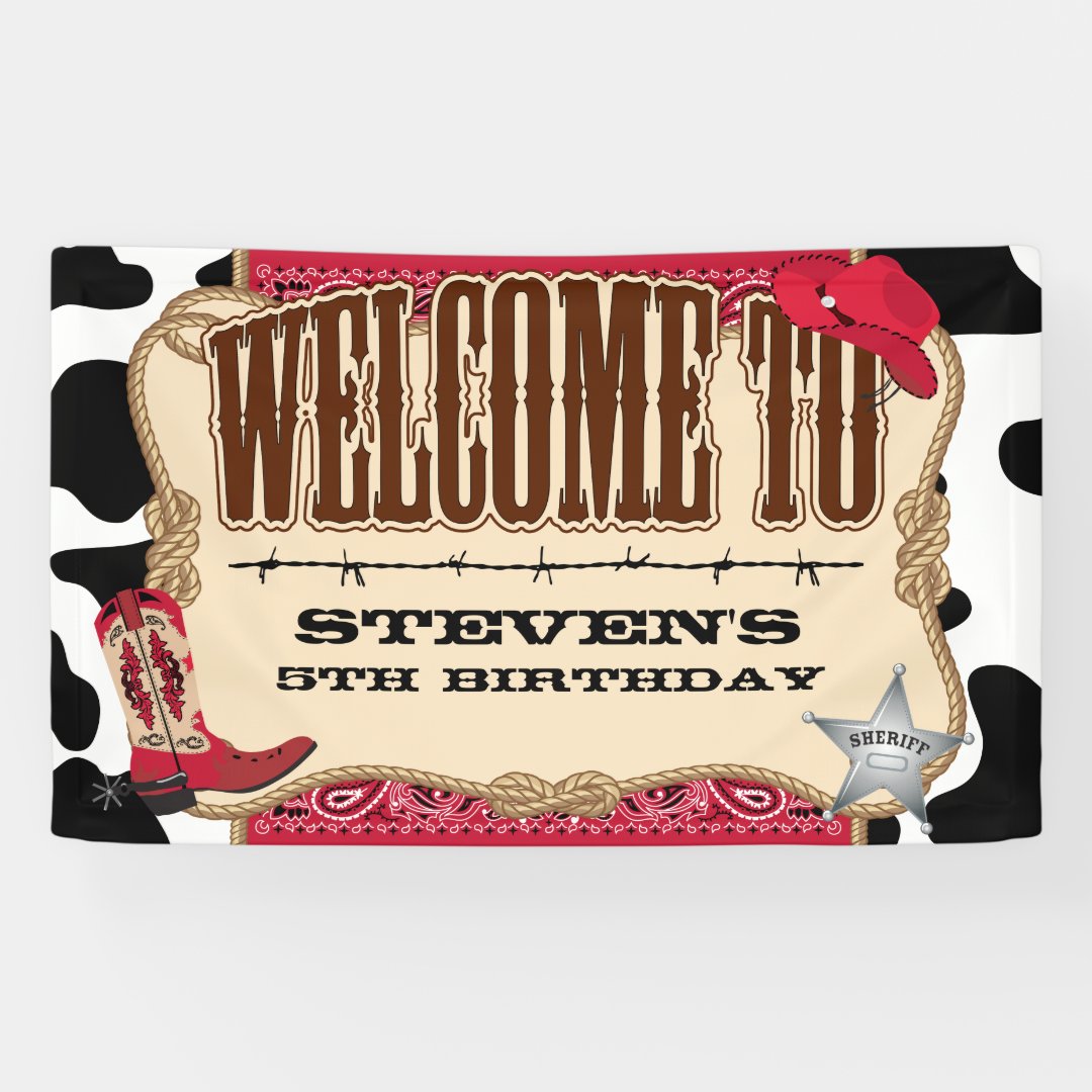 Cowboy, Red Birthday, Welcome Banner | Zazzle