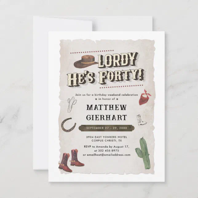 Cowboy Retro 40th Birthday Weekend Boots Party Invitation | Zazzle