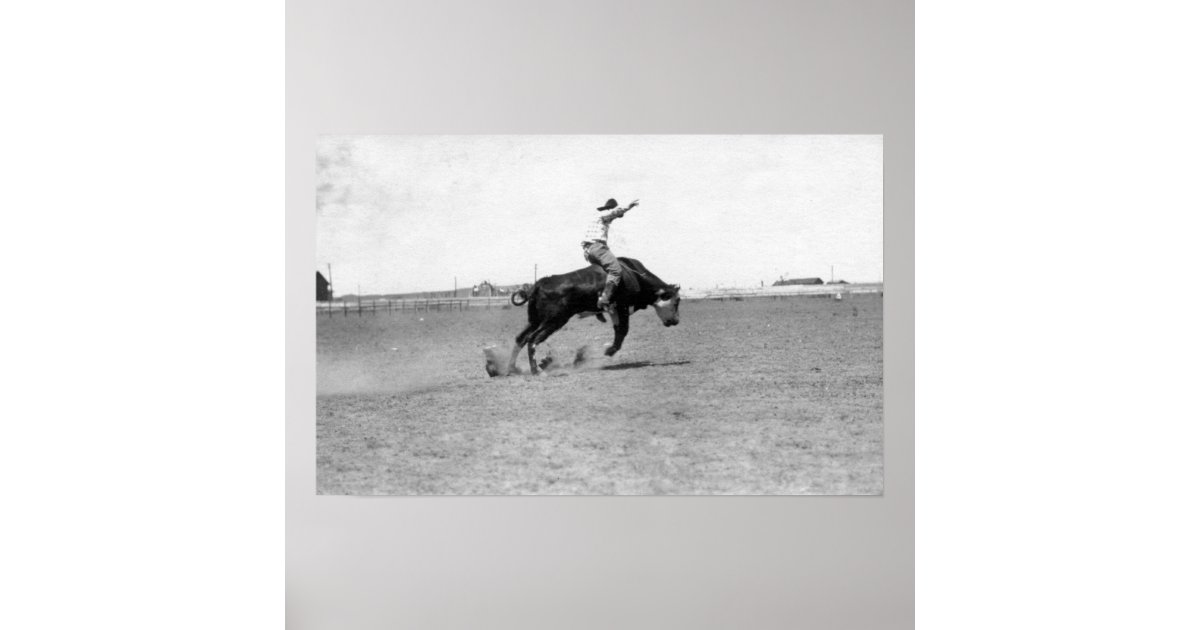 Cowboy Riding a Bucking Bull Poster | Zazzle