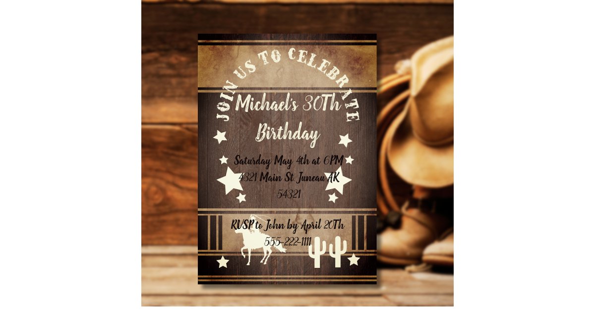 Cowboy riding horse cactus rustic birthday invitation | Zazzle