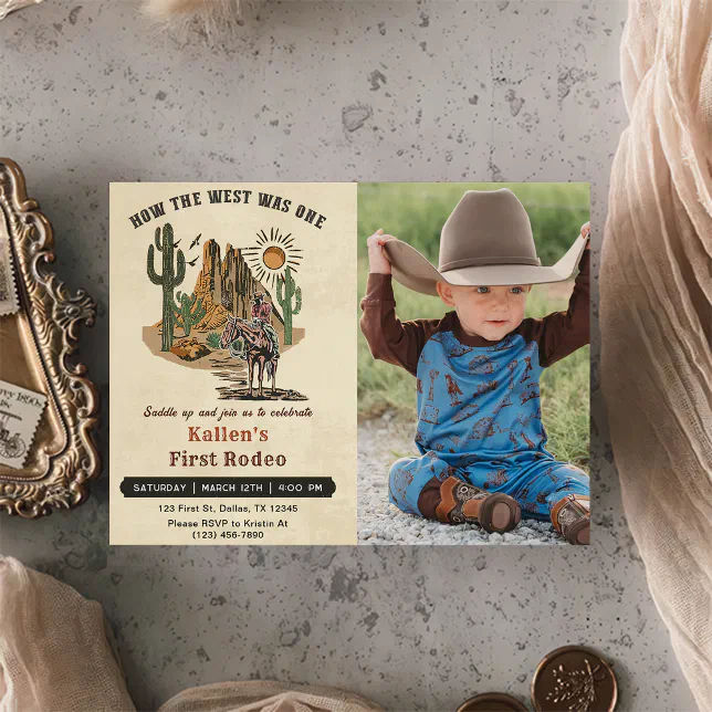 Cowboy Rodeo 1st Birthday How The West Was One Invitation | Zazzle