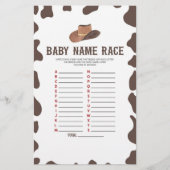 Cowboy Rodeo Name Race Baby Shower Game Activity Stationery | Zazzle
